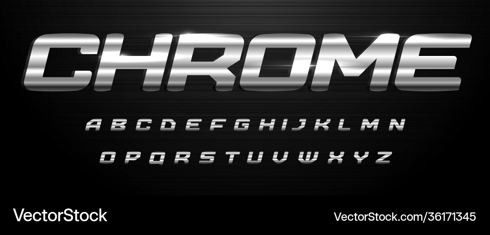 Awesome chrome alphabet italic bold stainless Vector Image
