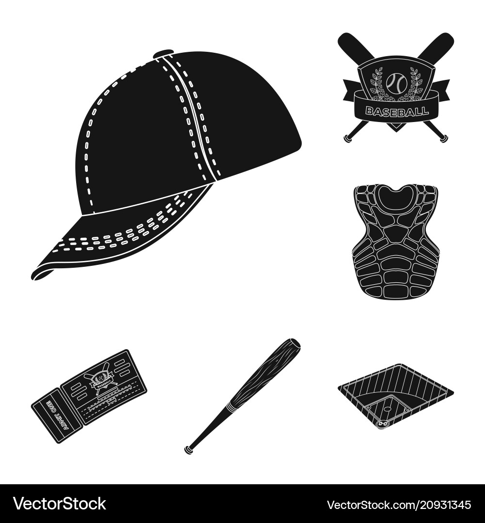 Baseball and attributes black icons in set Vector Image