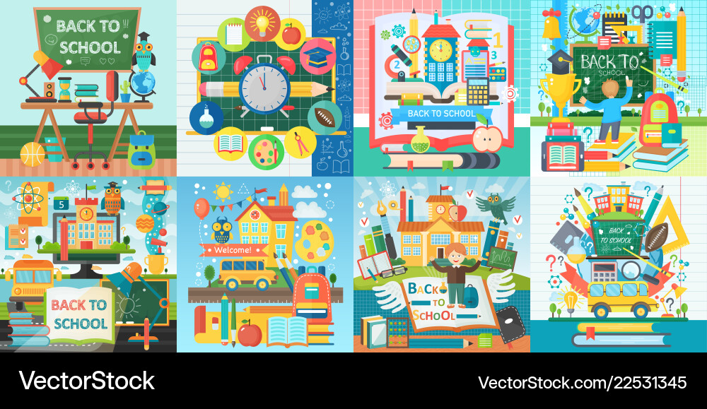 Collection of flat school education design Vector Image