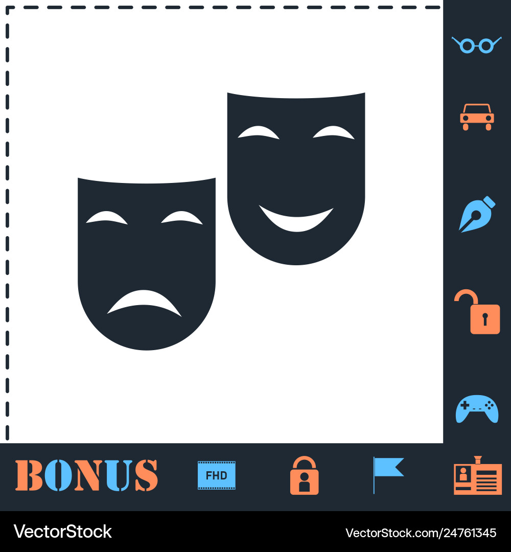 Comedy and tragedy theatrical masks icon flat Vector Image