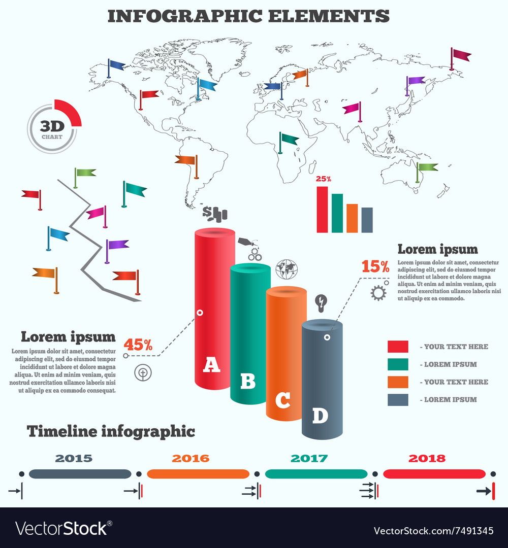 Infographics elements set cylinder solid three Vector Image