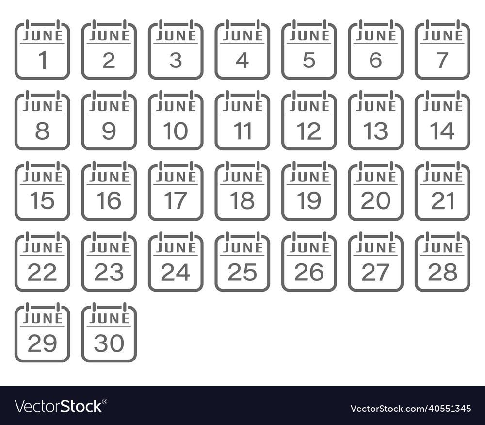 June is a month with numbers set of calendar Vector Image
