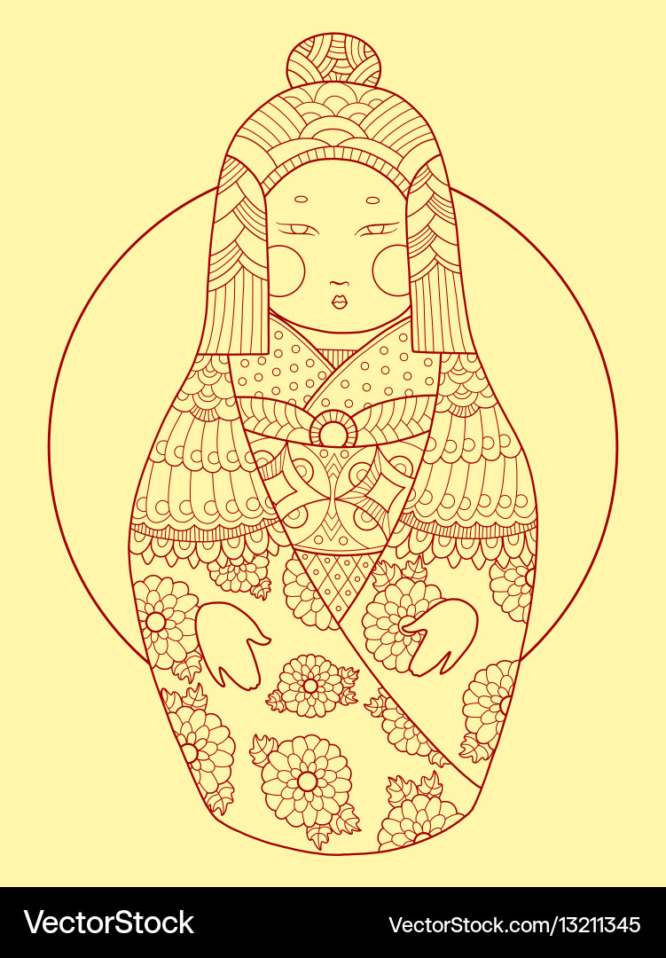 Matryoshka japan style hand drawn Royalty Free Vector Image