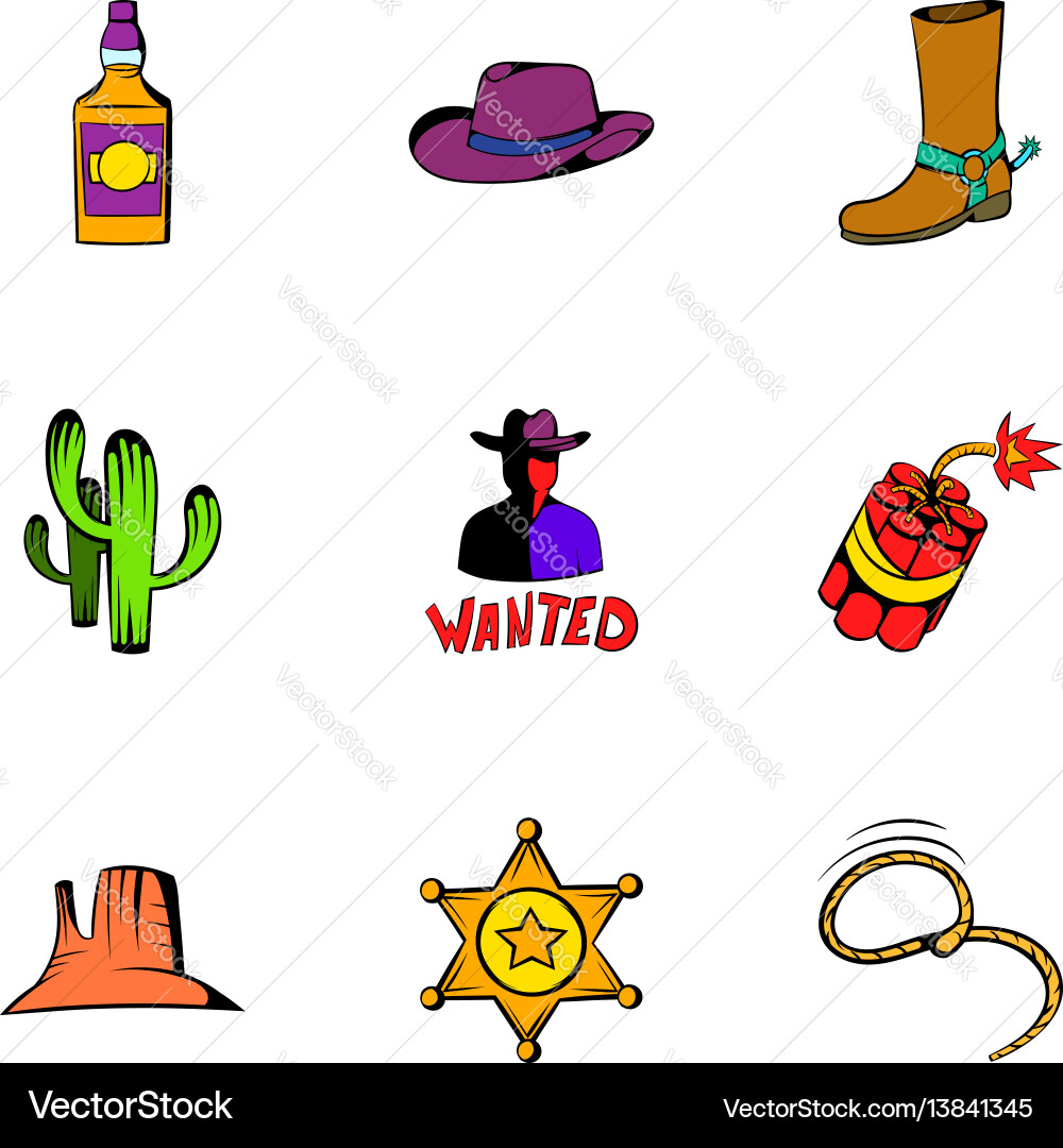 Rodeo icons set cartoon style Royalty Free Vector Image