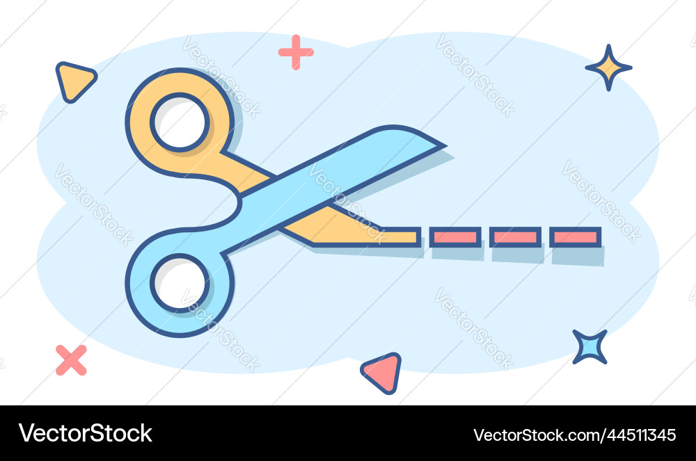 Scissor with cutting line icon in comic style cut Vector Image