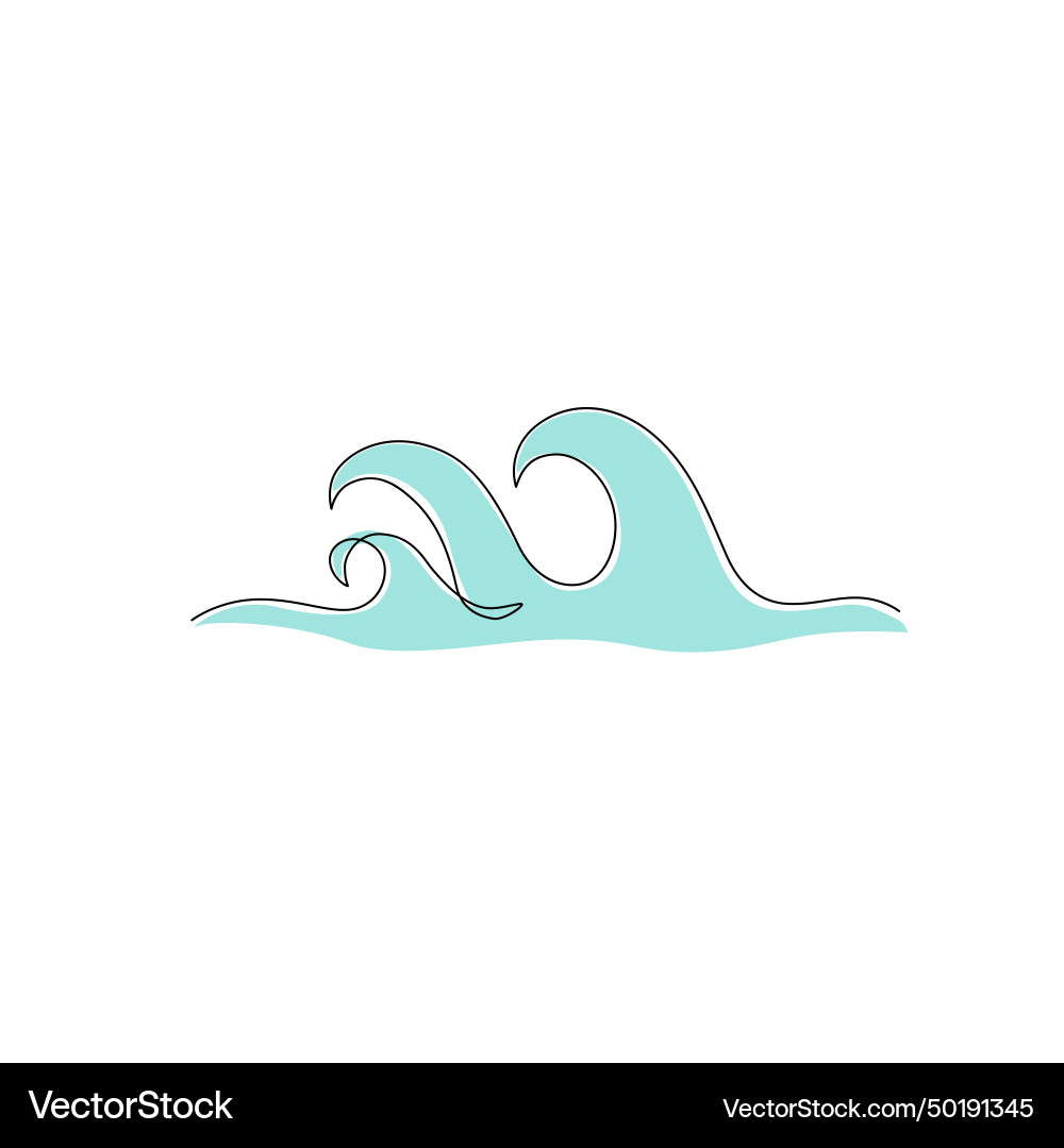 Sea waves one line drawing art abstract wave Vector Image