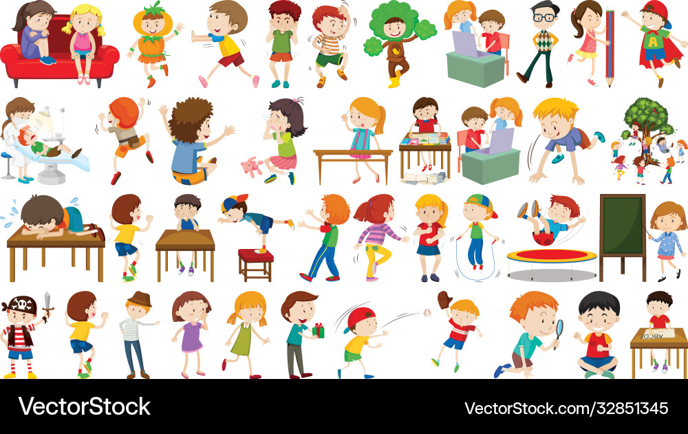 Set cute kids cartoon character Royalty Free Vector Image