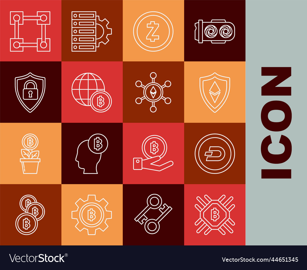 Set line cpu mining farm cryptocurrency coin dash Vector Image