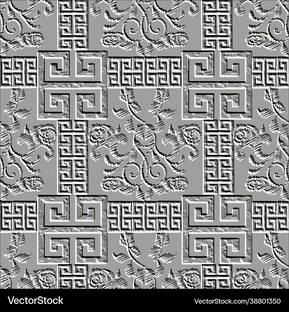 Embossed 3d floral seamless pattern greek style Vector Image