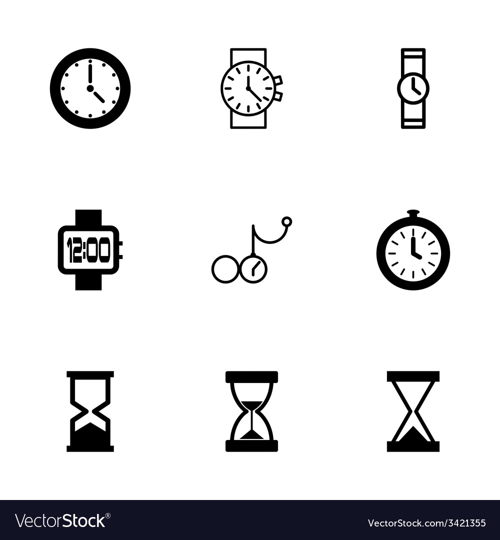 Black clock icon set Royalty Free Vector Image
