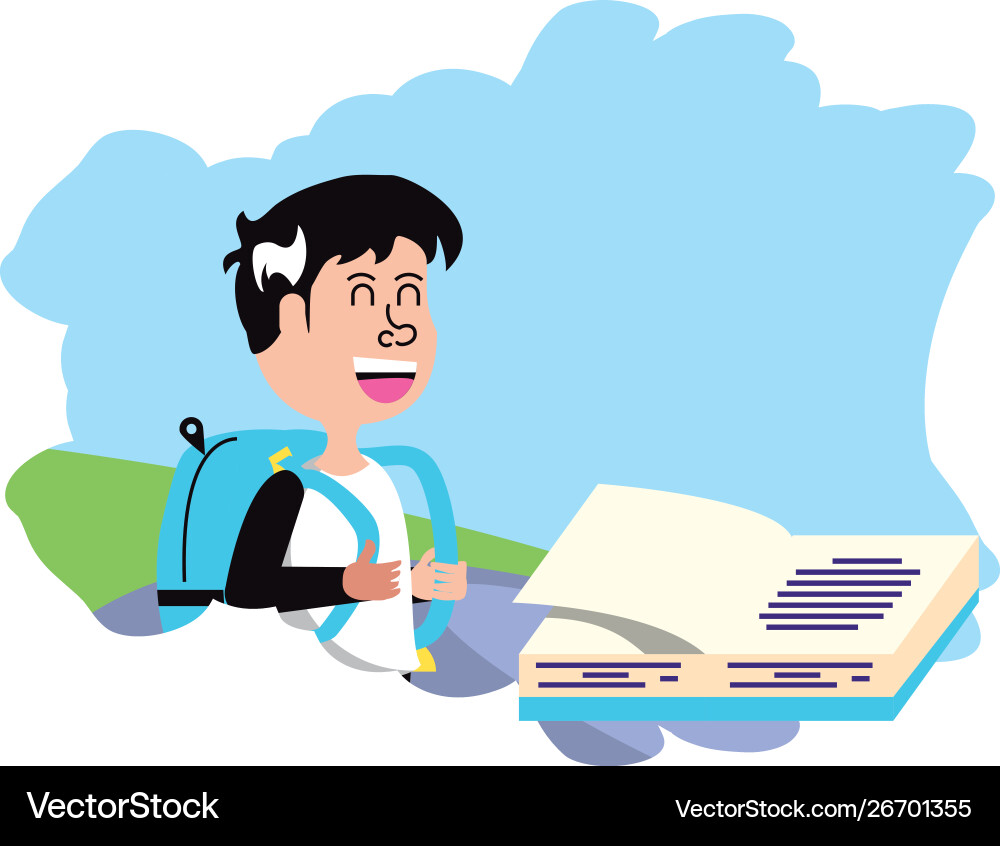 Cute little student boy with book closed Vector Image