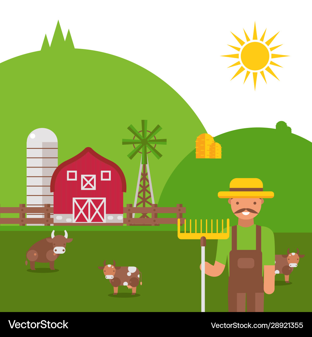Farmland landscape in flat style Royalty Free Vector Image