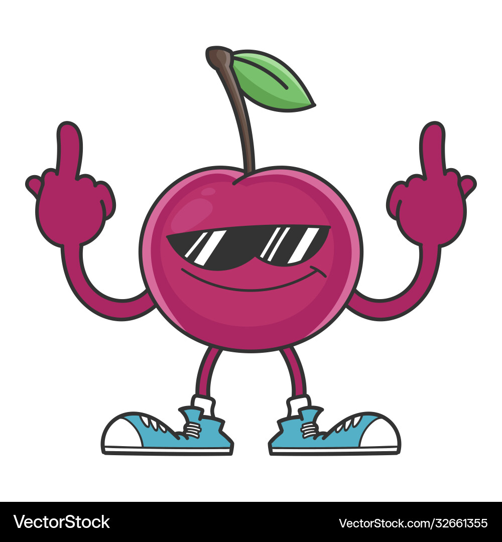Smiling cherry cartoon with sunglasses character Vector Image