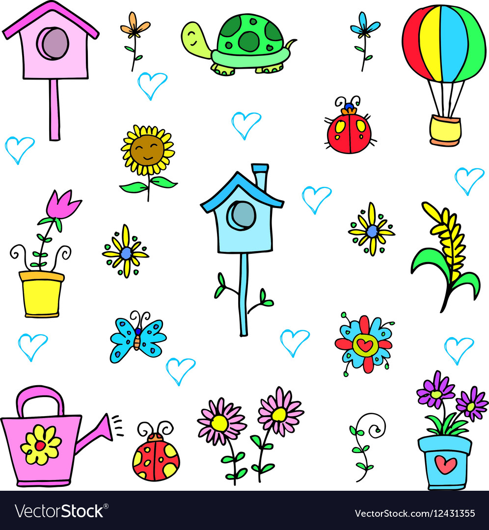 Spring set doodles Royalty Free Vector Image - VectorStock