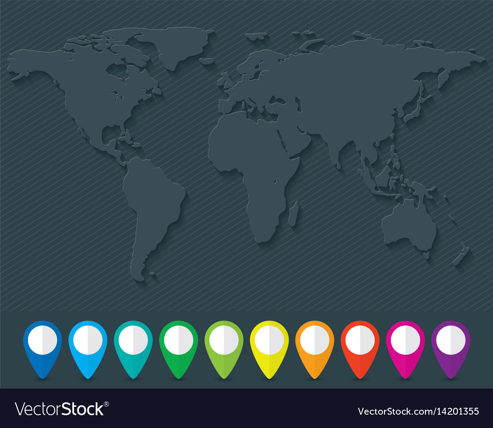 World map and set of colorful map pointers Vector Image World map and set of colorful map pointers Vector Image