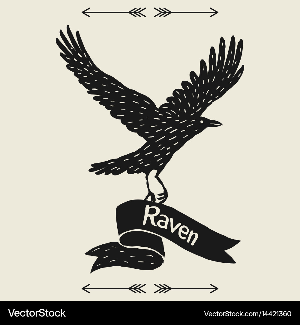 Background with black flying raven hand drawn Vector Image