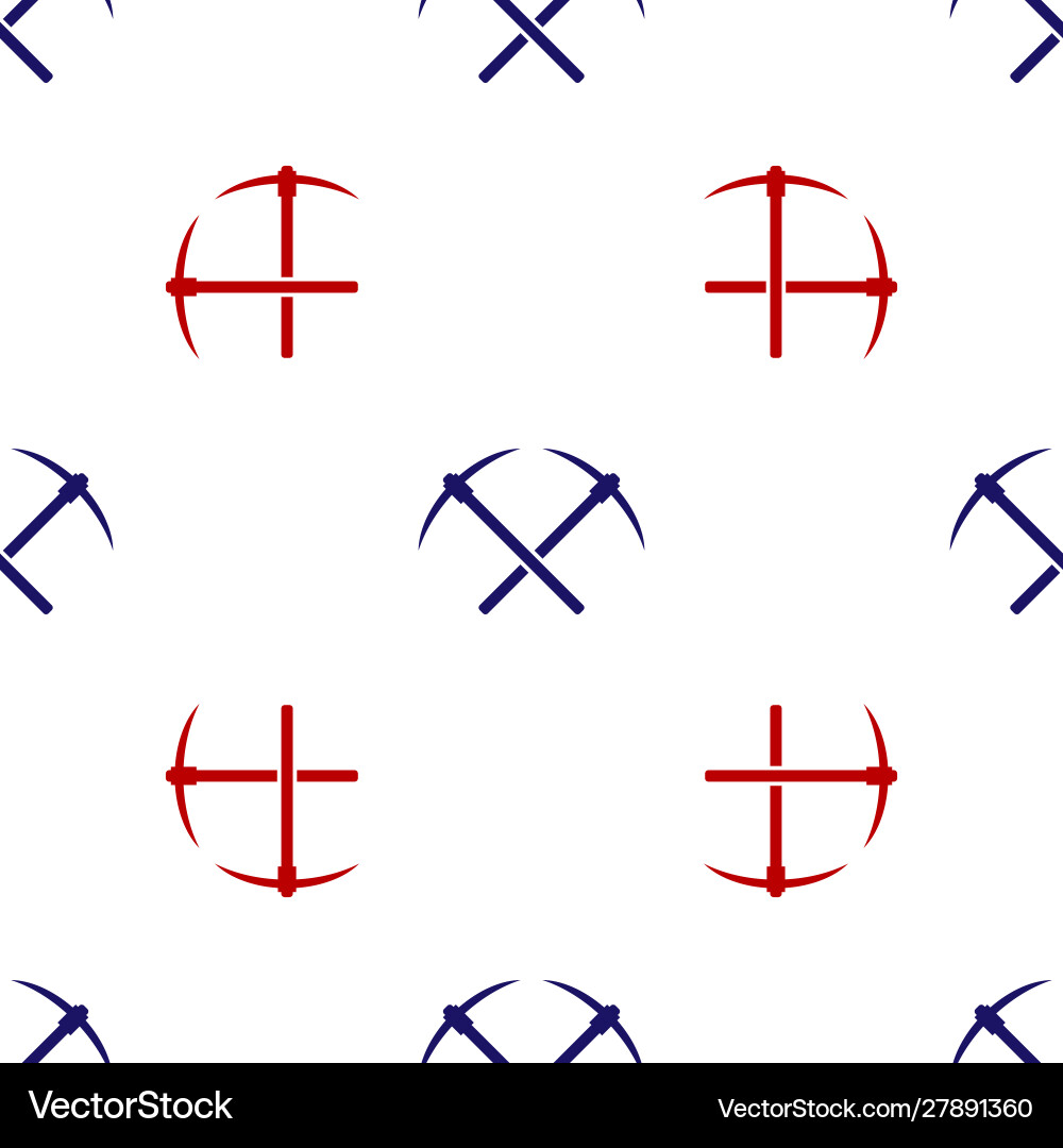 Blue and red crossed pickaxe icon isolated Vector Image