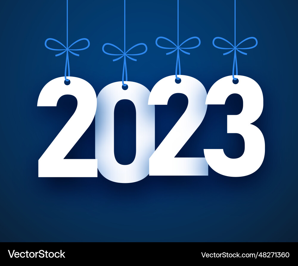 Hanging 2023 sign on blue background Royalty Free Vector