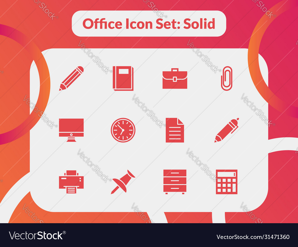 Office icon set solid Royalty Free Vector Image