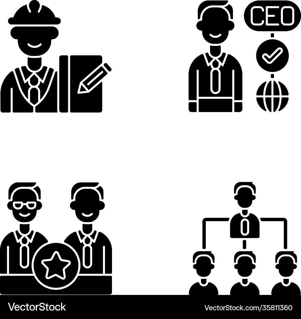 Organization hierarchy black glyph icons set Vector Image