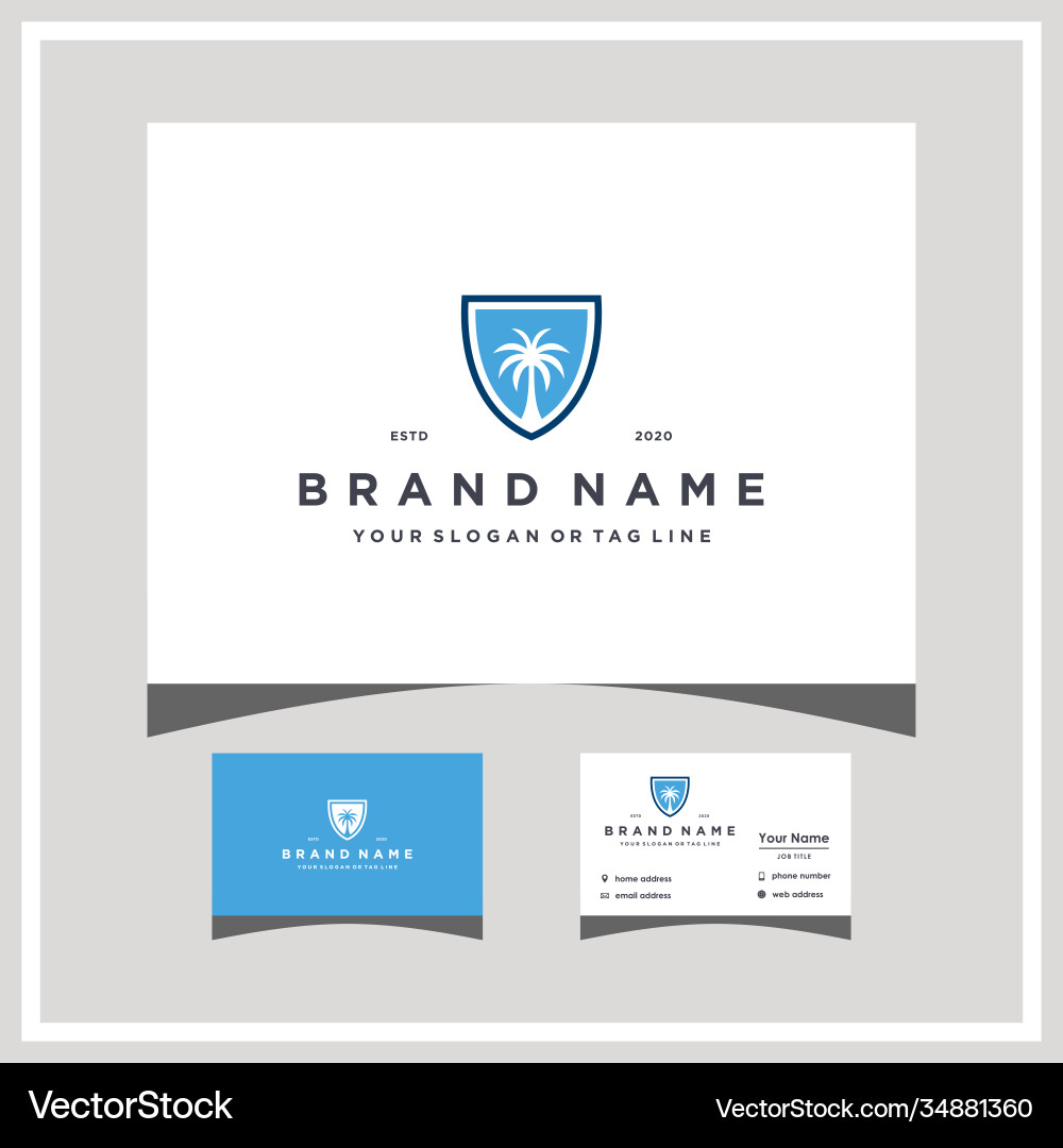 Palm tree with shield logo design and business Vector Image
