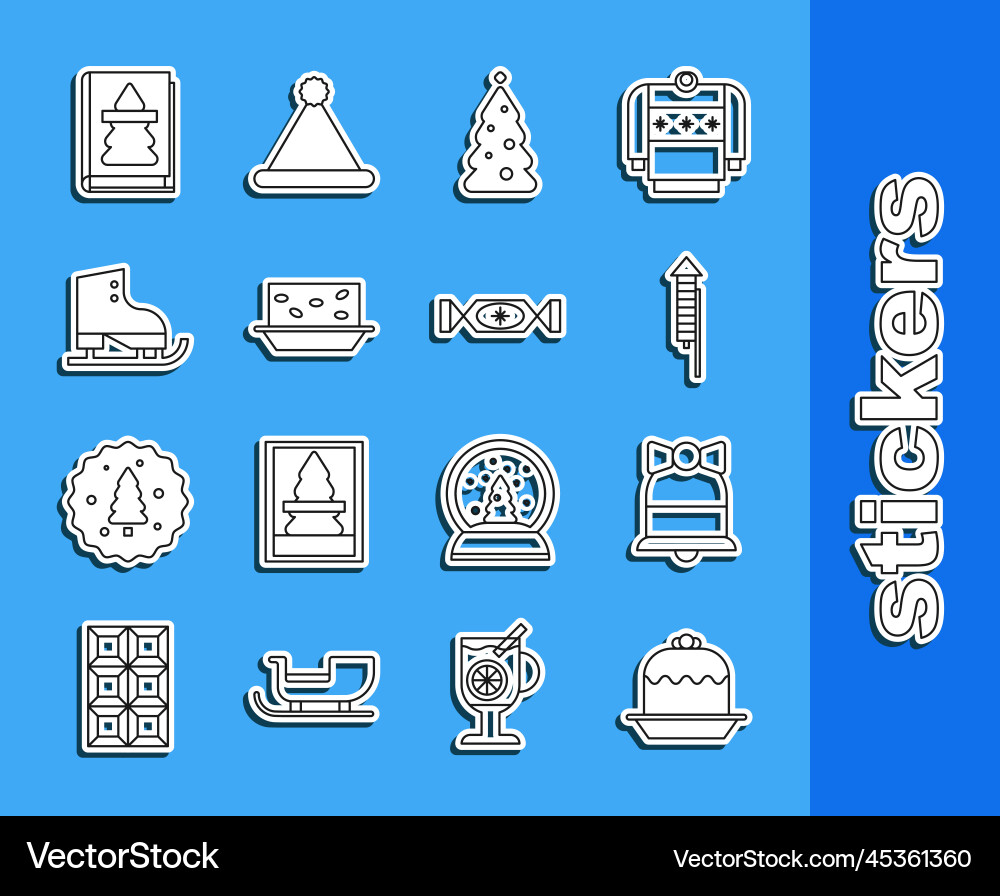 Set line cake merry christmas ringing bell Vector Image