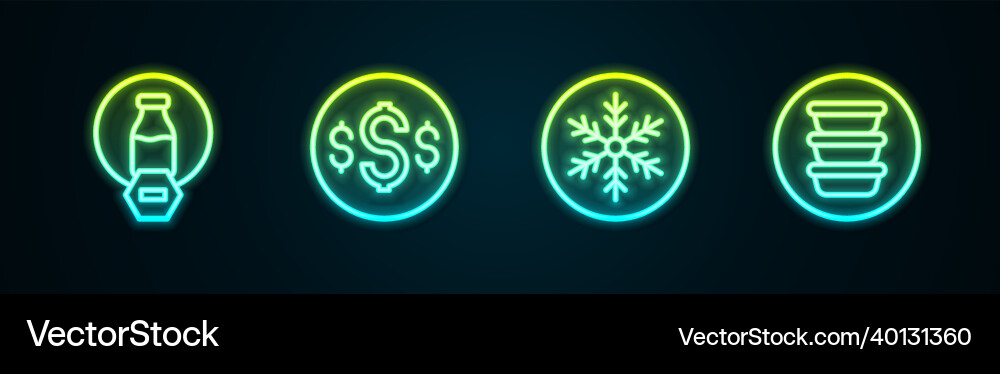Set line lactose free dollar symbol snowflake Vector Image