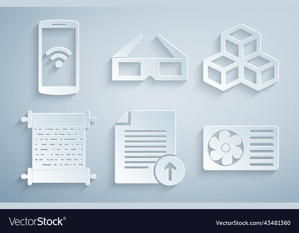 Set upload file isometric cube paper scroll air Vector Image