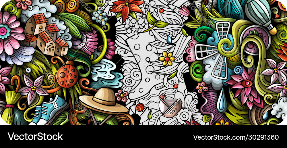Spring hand drawn doodle banner cartoon detailed Vector Image