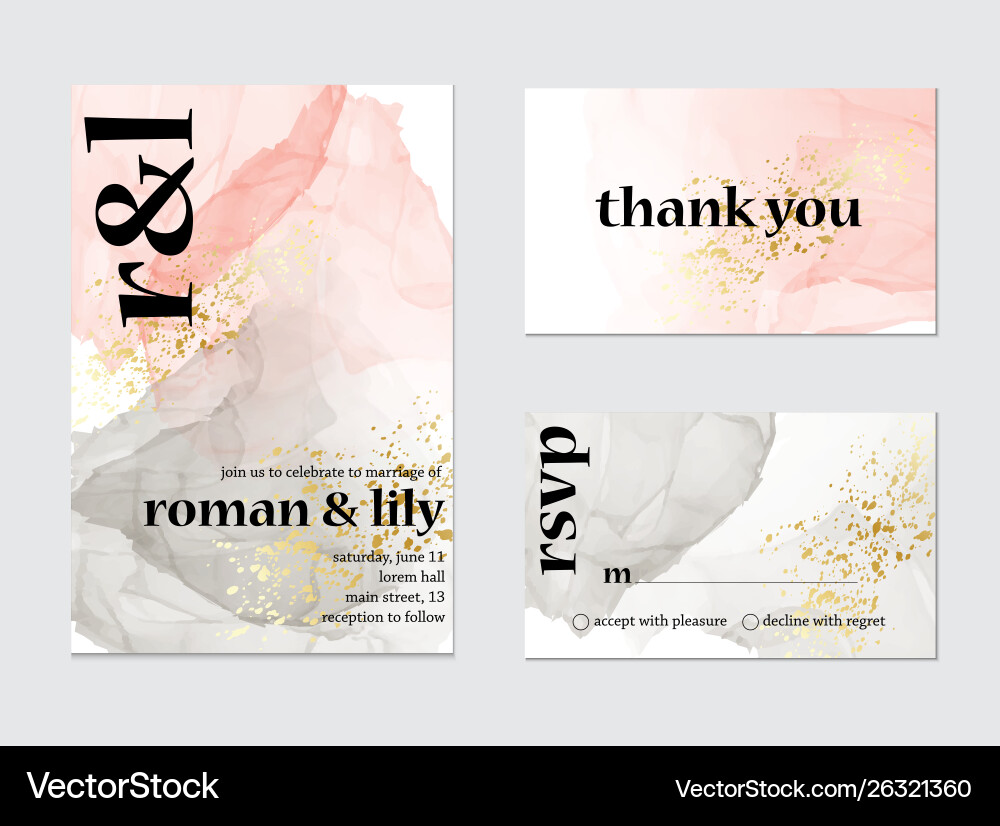 Wedding invitation alcohol ink card calligraphy Vector Image