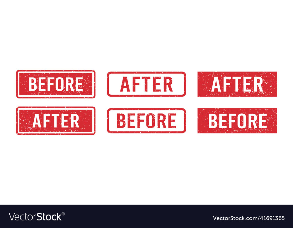 Before and after red grunge rubber stamps seals Vector Image