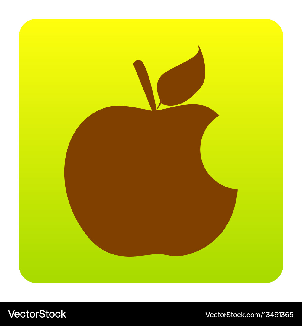 Bite apple sign brown icon at green Royalty Free Vector