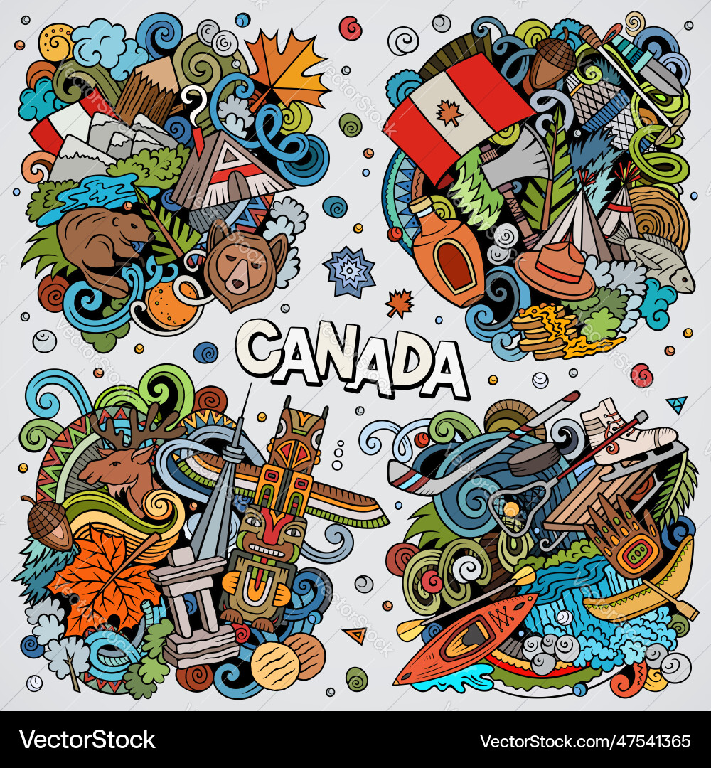 Canada country cartoon doodle designs set Vector Image