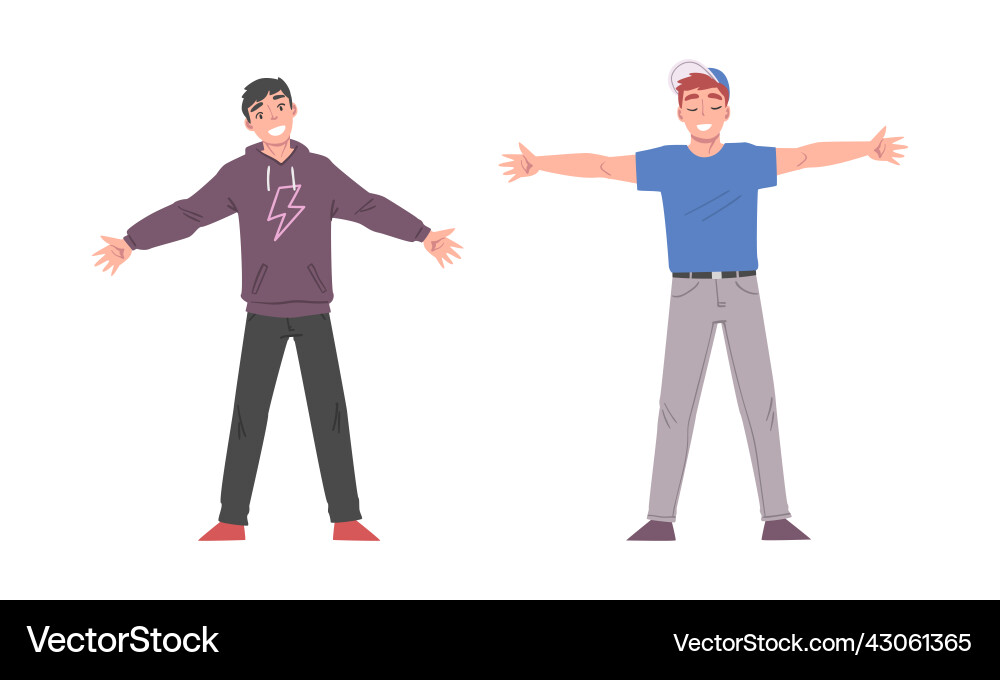 Cheerful young man standing with wide open arms Vector Image