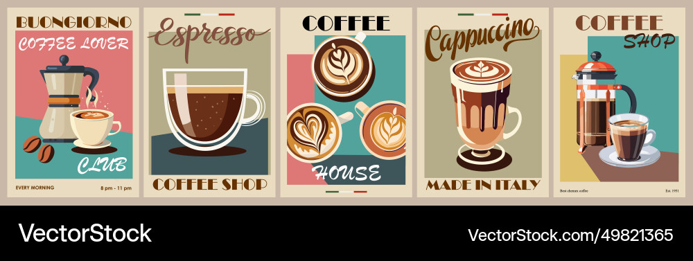 Coffee poster design set in retro style Royalty Free Vector