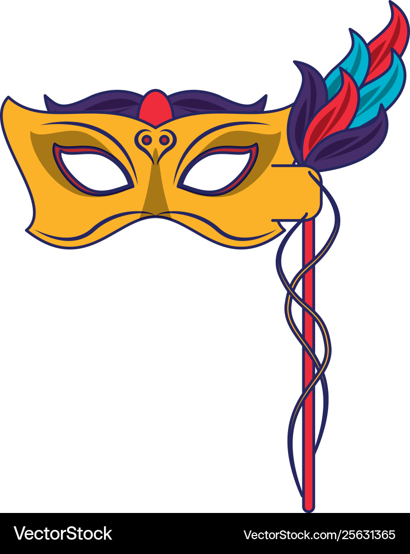 Festival mask with feathers blue lines Royalty Free Vector