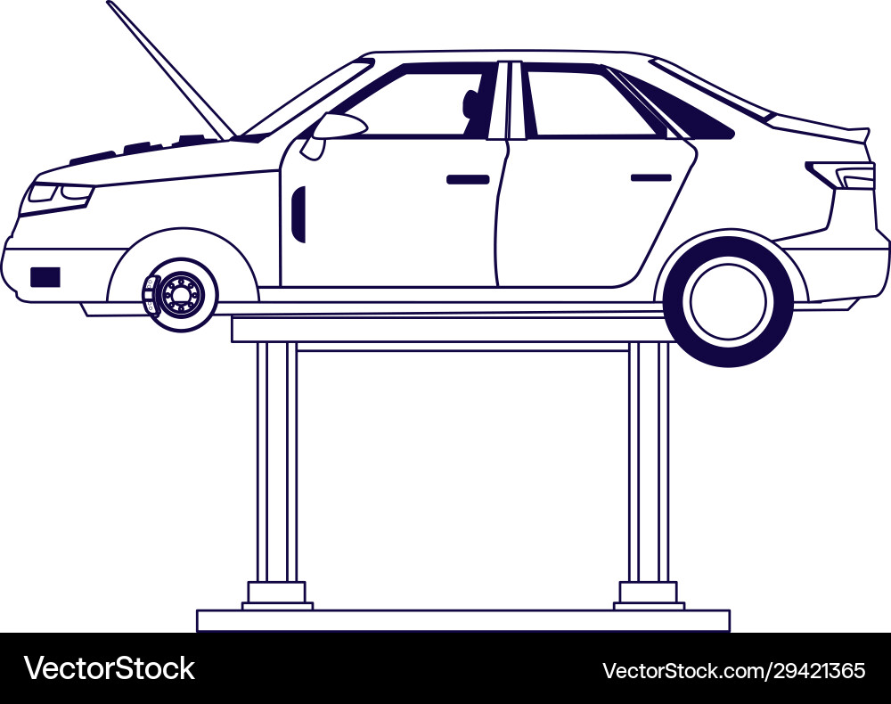 Lifted car with hood open flat design Royalty Free Vector