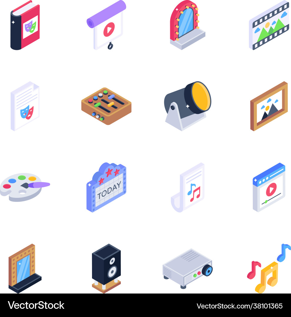 Pack cinema and multimedia isometric icons Vector Image