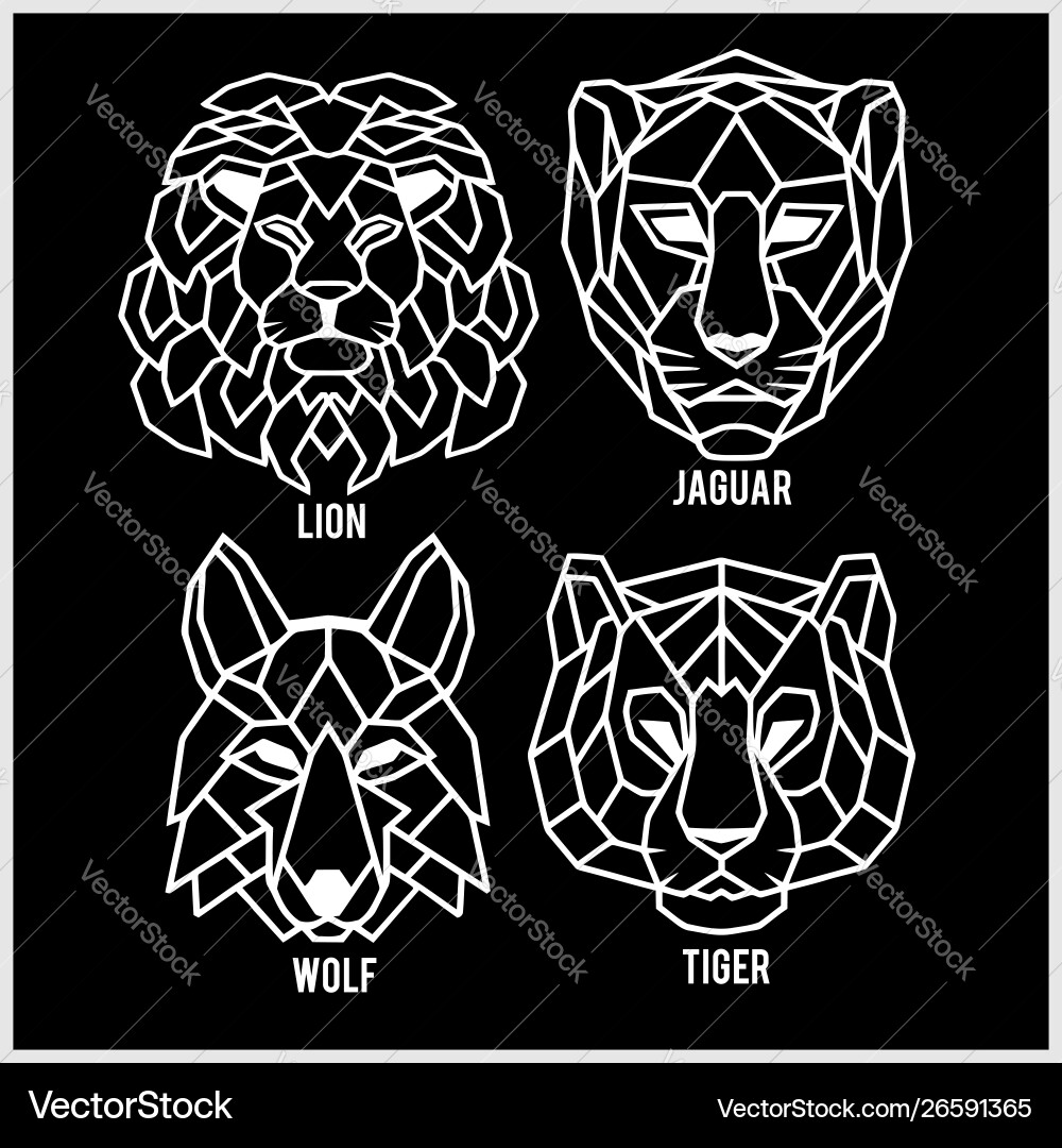 Set polygonal head animals polygonal logos Vector Image