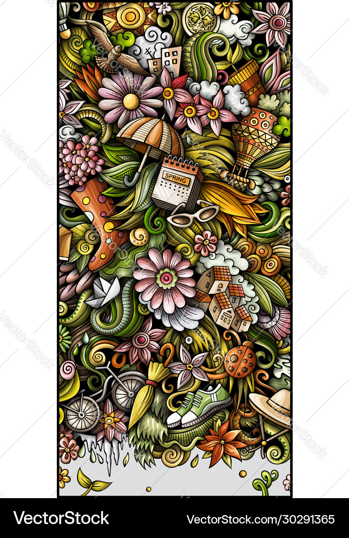 Spring hand drawn doodle banner cartoon detailed Vector Image