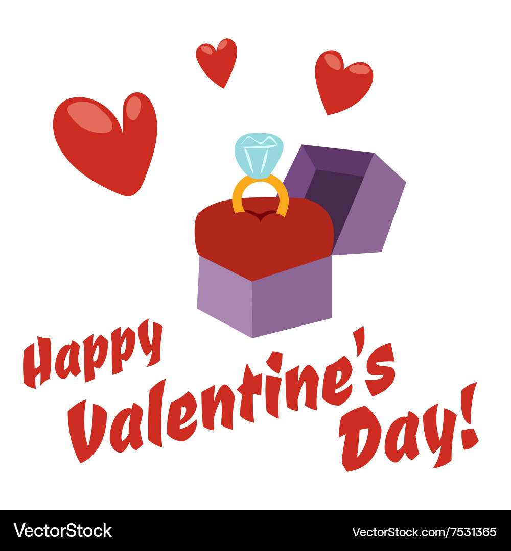 Valentines wedding ring and hearts greeting card Vector Image