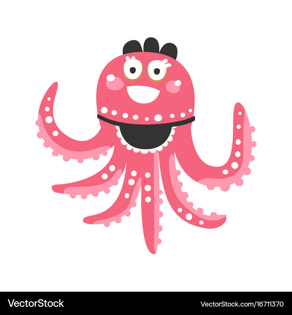 Cute cartoon pink octopus waitress character Vector Image