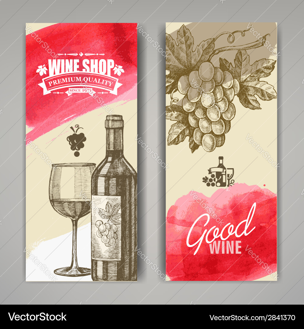 Hand drawn of wine banners Royalty Free Vector Image