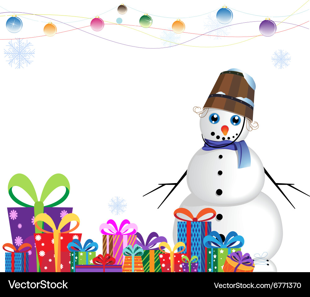 Happy snowman in a blue scarf Royalty Free Vector Image