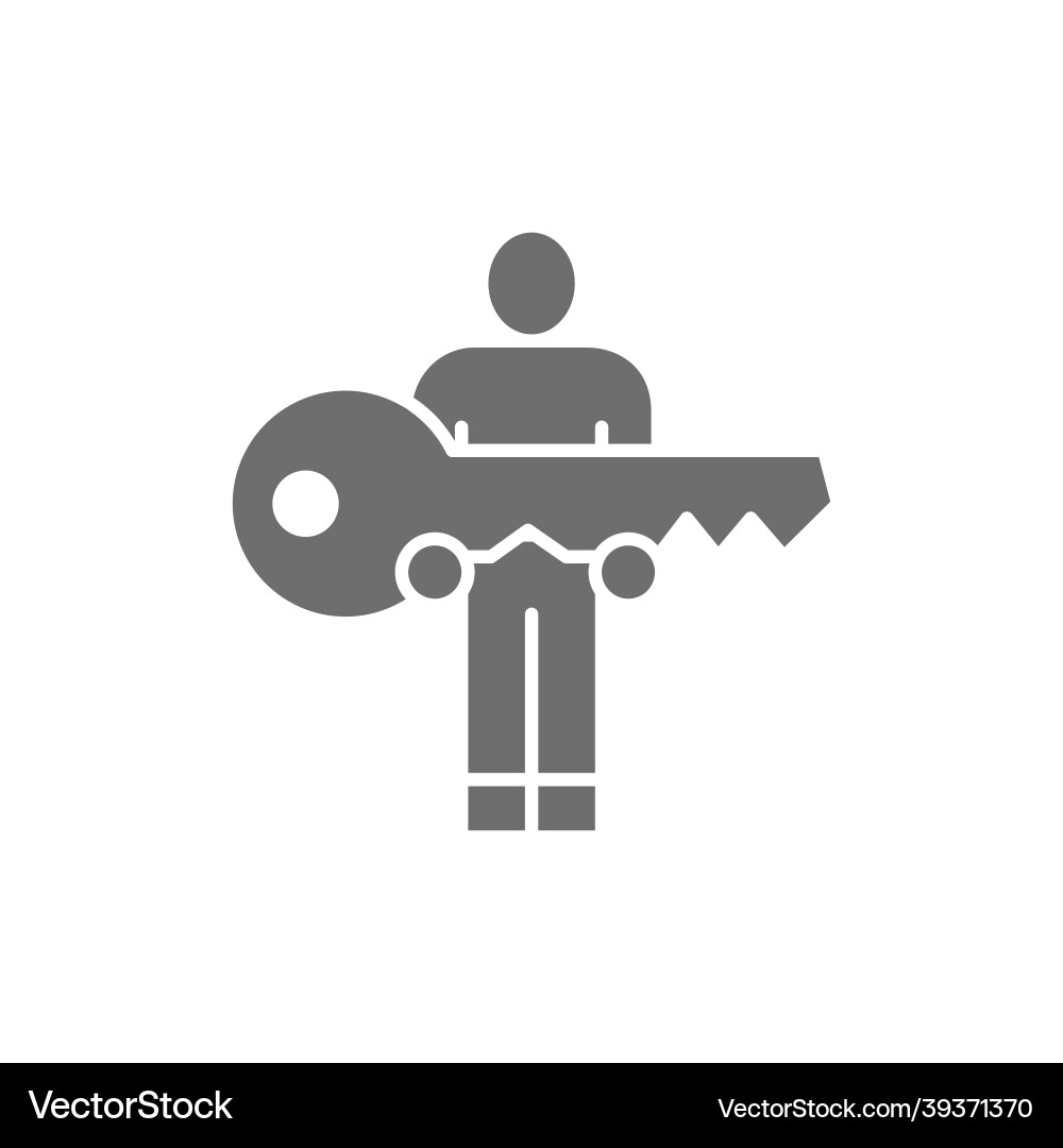 Human hold big key grey icon isolated on white Vector Image