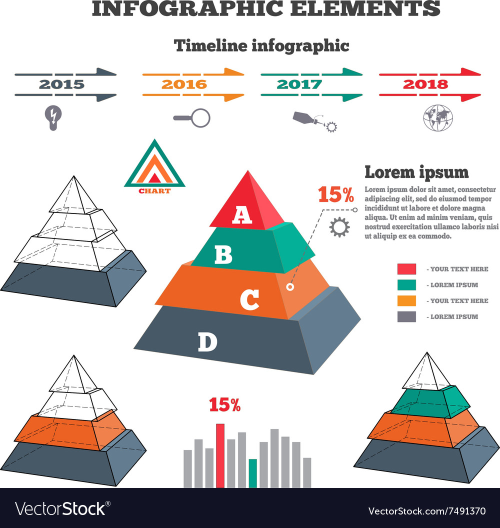 Infographics elements pyramid solid chart 3d Vector Image