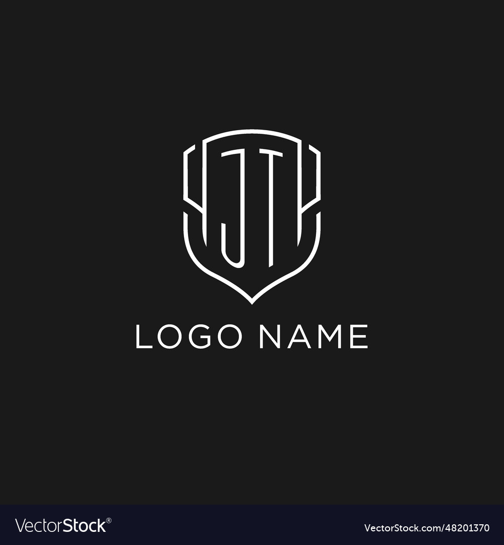 Initial jt logo monoline shield icon shape Vector Image