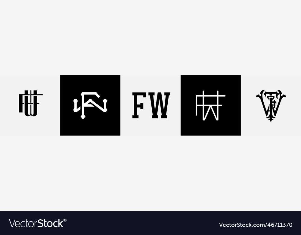 Initial letters fw monogram logo design bundle Vector Image