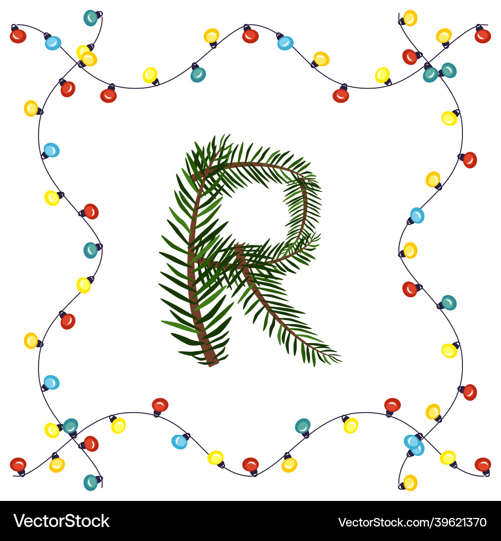 Letter r from green christmas tree Royalty Free Vector Image