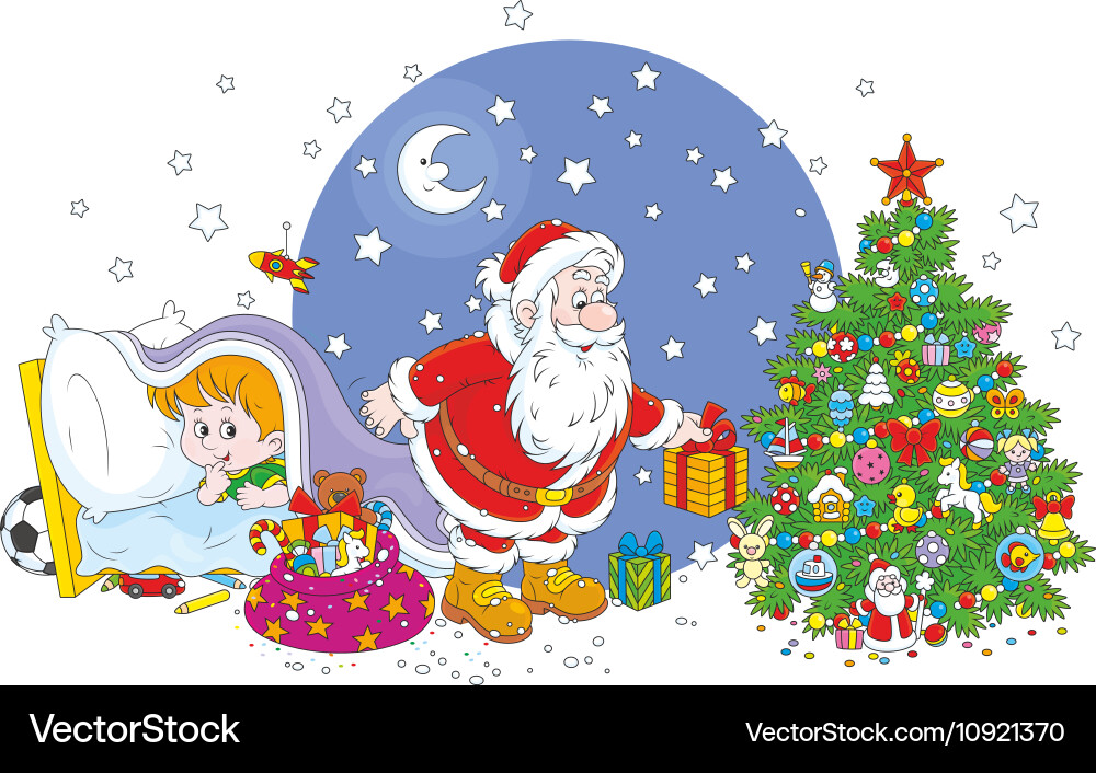 Little child watching santa Royalty Free Vector Image